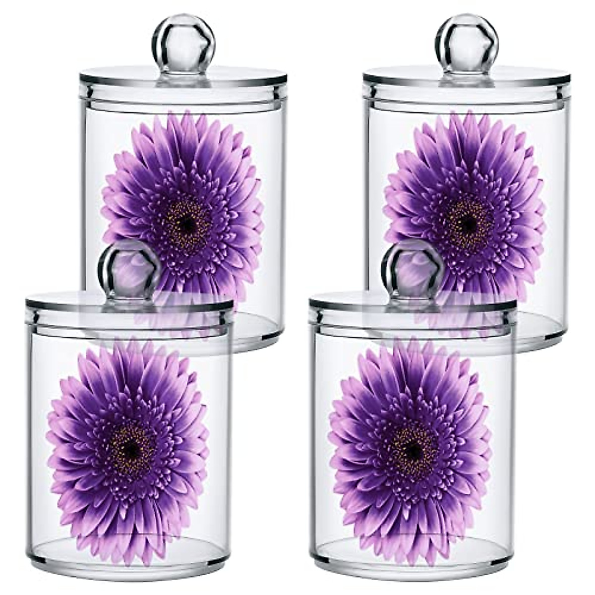 Sletend 2 Pack Plastic Qtips Holder Purple Chrysanthemum Bathroom Container Storage Holder Vanity Canister Jar for Cotton Swabs,Bath Salts,Makeup Sponges,Hair Accessories