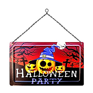 Halloween Iron Front Door Hanging Plate For Bar Pub Wall Decoration Indicator Hanging Square Sign Easy Hanging Halloween Party Hanging Sign Outdoors Decor Halloween Wooden Hanging Sign
