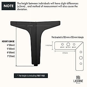 La Vane 4 inch Metal Furniture Legs, Set of 4 Modern Iron Diamond Triangle Furniture Feet DIY Replacement Black for Cabinet Cupboard Sofa Couch Chair Ottoman