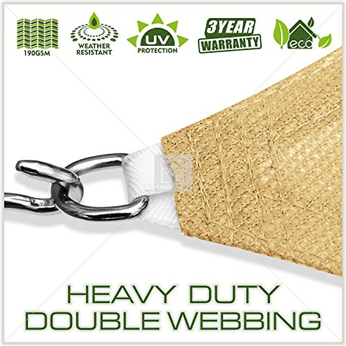 ColourTree CTAPT22 Custom Size Order to Make 11' x 13' x 17' Sand Beige Right Triangle Sun Shade Sail Canopy Mesh Fabric UV Block - Commercial Heavy Duty - 190 GSM - 3 Years Warranty