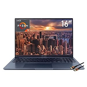 Asus Vivobook 16X 16 WUXGA 16:10 Slim Laptop AMD Ryzen 5 5600H AMD Radeon Graphics USB Type-C Wi-Fi6 Bluetooth5.0 Backlit KB Fingerprint Reader Windows Hello Win11 w/HDMI(8GB RAM | 512GB SSD)