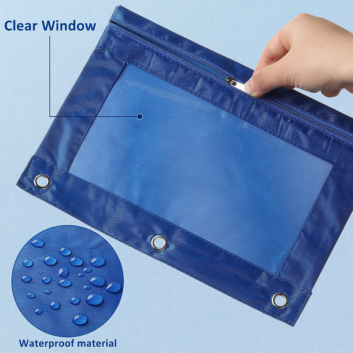 Marspark 48 Pieces 3 Ring Pencil Pouch Bag Bulk Zipper Pouches for 3 Ring Binder with Clear Window for Pencil Cases Office Supplies(Multicolor)