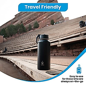 HYDR8 Vacuum Insulated 32oz Stainless Steel Water Bottle with 3 Lids & Cleaning Brush, Space Black