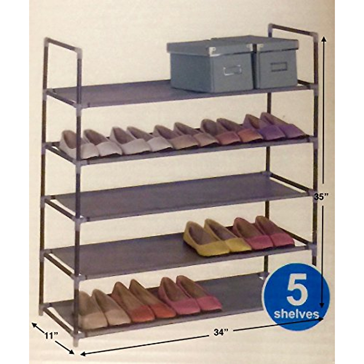 4SGM 5 Tiers Shoe Rack Space Saving Shoe Tower Shelf Storage Organizer Stand Cabinet Bench Stackable - Holds 20-25 Pair of Shoes Easy to Assemble - No Tools Required