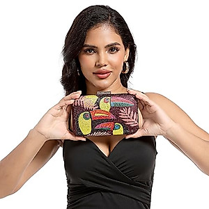 Boutique De FGG Toucan Bird Purple Crystal Clutch Purses for Women Evening Handbags Party Rhinestone Clutch Bag, Small