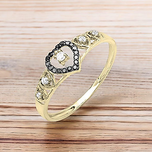 Dazzlingrock Collection 0.15 Carat (Cttw) 10K Black & White Diamond Women Wave Heart Promise Ring, Yellow Gold, Size 9