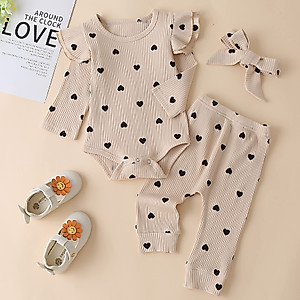 Fullfamous Infant Baby Girl Clothes Outfits,Fall Winter Romper Christmas Clothing Set 3-6 months Ecru Heart