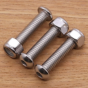 3/8-16 x 3 (10 Sets) Stainless Steel Button Head Socket Cap Screws with Hex Locknuts with Nylon Insert, Stainless Steel 304 (18-8), Full Thread, Allen Hex Drive