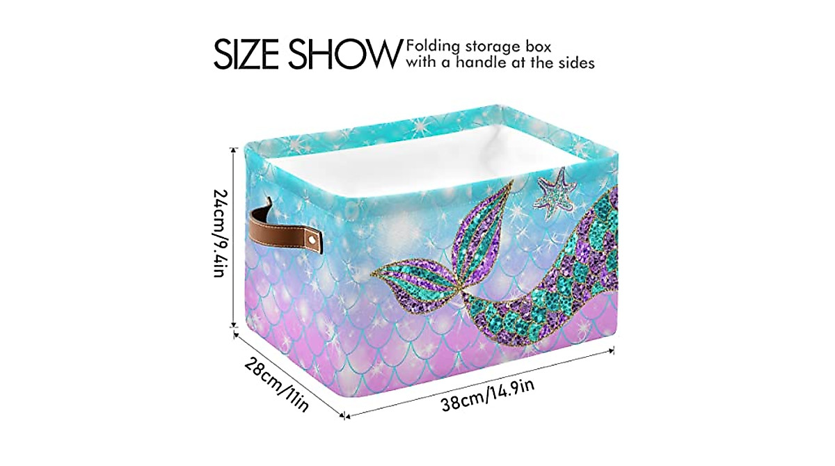 Mermaid Storage Basket: Collapsible Bin for Home & Office