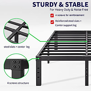 Neslime 18 Inch High King Bed Frame No Box Spring Needed, Heavy Duty King Platform Bed Frame for Heavy People, Easy Assembly, Noise Free, Black