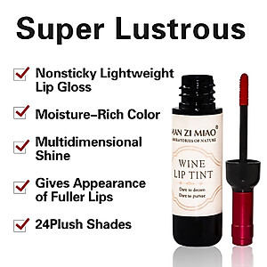 JHSLCHA Lip Gloss, Wine Lip Tint 6 Colors, Long Lasting Waterproof Lip Gloss Set, Matte Liquid Lipstick Set for Girls and Women