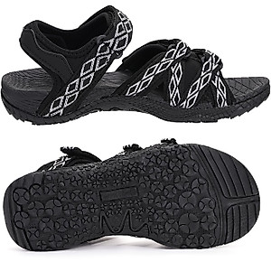 WHITIN Women's Hiking Sandals with Arch Support Orthopedic Size 9 Sport Sandals Traps with Adjustable Hooks Resistant Outdoor Soft BlackWhite 39