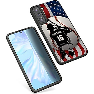 Personalized Baseball Player Name Number America Flag Design Rubber Cover Phone Case for Samsung Galaxy S23 S22 S21 S20 ULTRA PLUS/ S21 FE /S20 FE/ S10 PLUS/ S9 PLUS/ S8 PLUS /S7 EDGE