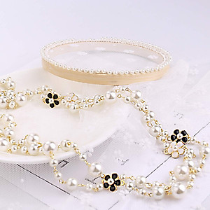 Imitation Pearl Necklace Hollow flowers layered Necklace (White)