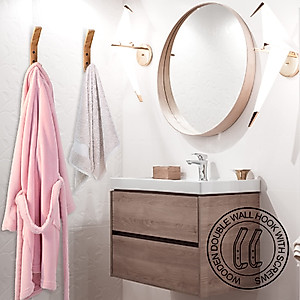 HNYYZL Wooden Wall Hooks, 6 Pack Wood Hooks Wall Mounted, Modern Coat Hooks, Heavy Duty Double Hooks with Metal Black Screws, Wood Wall Hooks Organizer for Hanging Coat, Hat, Scarf, Bag, Towel