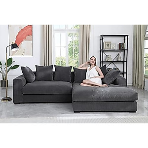Eafurn Luxe Upholstered Right Facing Chaise Lounge Sectional Sofa in Soft Corduroy Fabric with Removable Cushions, Oversized Sleeper Couch Bed for Relaxing in Living Room or Bedroom