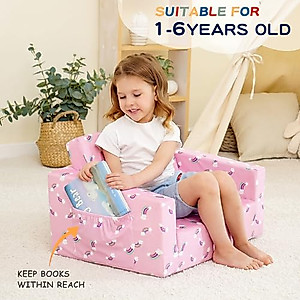 MallBest Kids Sofas Toddler Couch Bed Baby's Upholstered Chair Sleepover Couch Flipout Open Recliner(Pink/Rainbow)