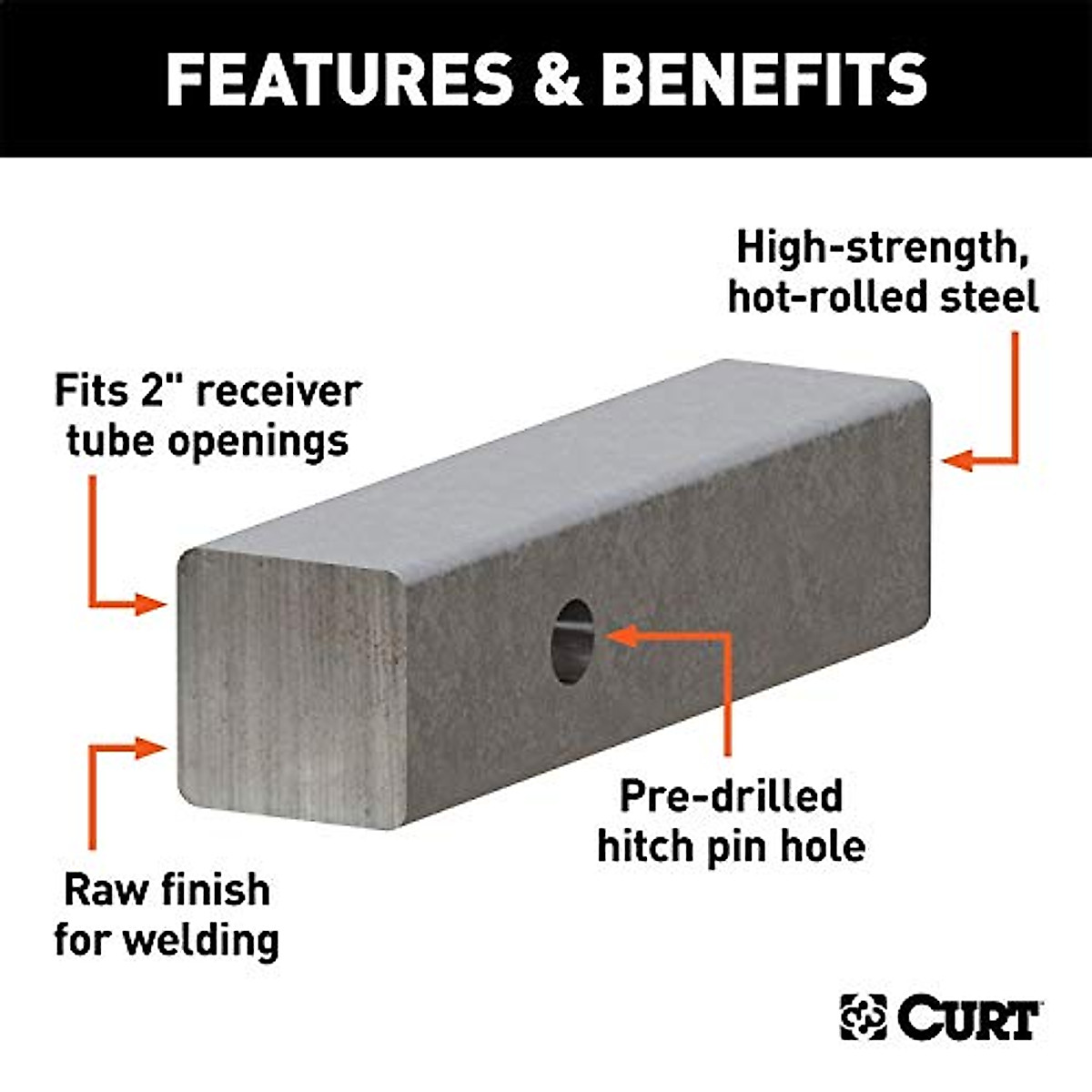 CURT 49537 2-Inch x 8-Inch Weld-On Raw Steel Trailer Hitch Bar Shank
