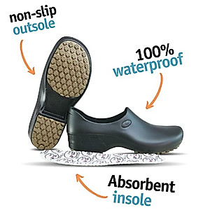 Sticky Nursing Shoes Women - Chefs - Kitchen - Nurses - Clogs for Work - Waterproof Non Slip (Black, 8)
