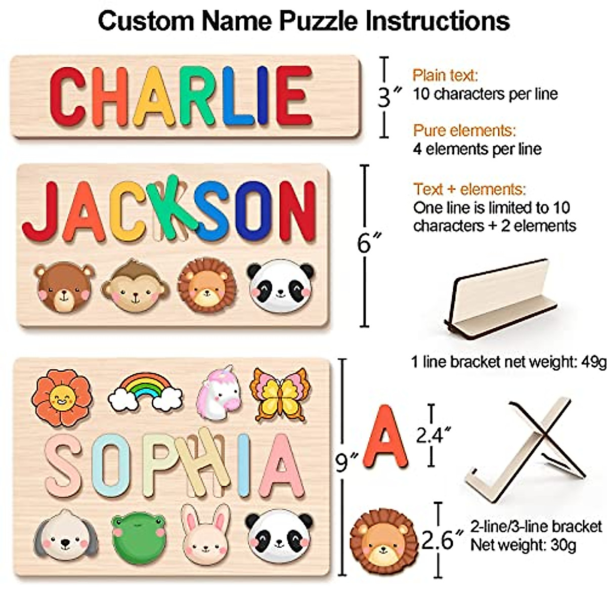 BeneCharm Name Puzzle for Kids Personalized, First Birthday Gifts for Boys Girls - Name Puzzles for Toddlers 1-3 with Engraved Text on Back, Personalized Baby Toys