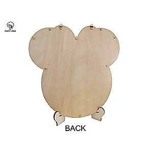 PAPA LONG Woodland Alternative Baby Shower Guest Book for Mickey Mouse Baby Shower or Birthday Party Decorations Including 42pcs Small Wooden Mouse Head Cutouts for Wishes