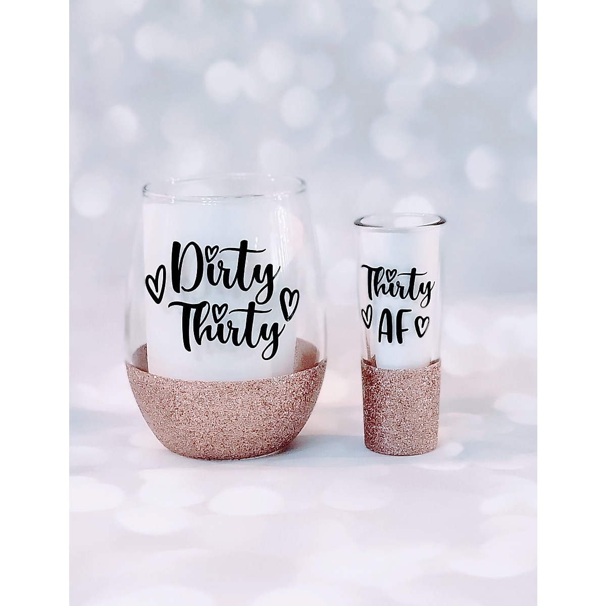 Dirty Thirty,Glitter Birthday Wine Glass, Glitter Shot Glass (Shot)