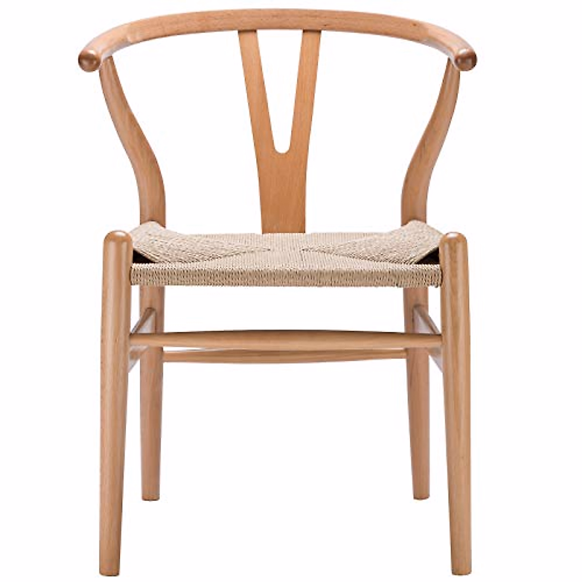 Poly and Bark Weave Modern Wooden Mid-Century Dining Chair, Hemp Seat, Natural (Set of 2)