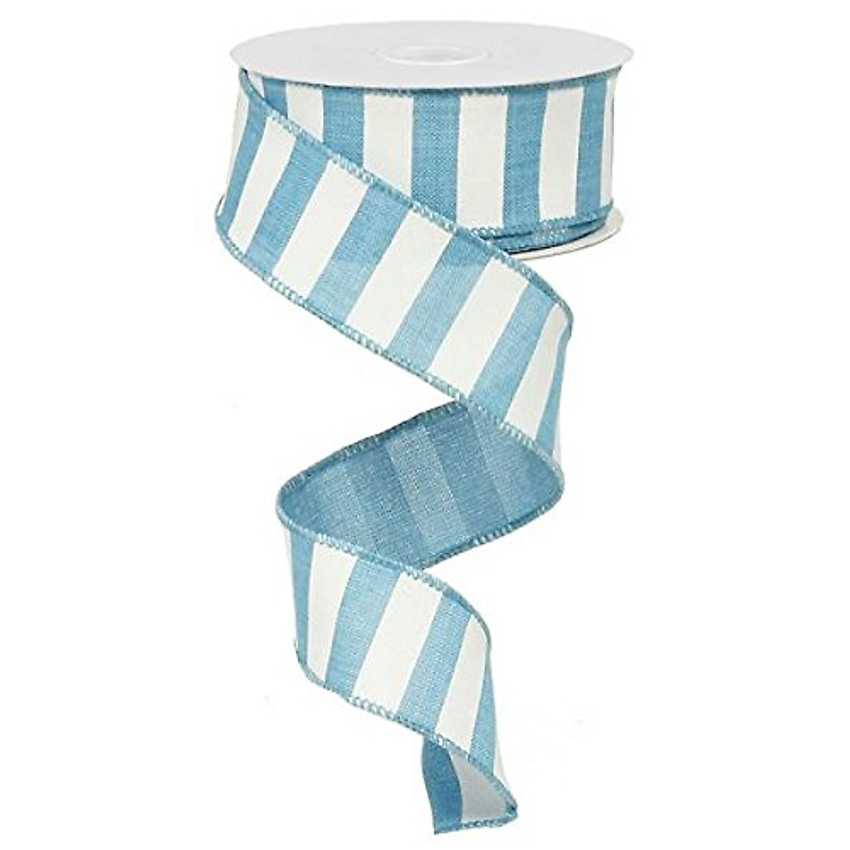 Horizontal Stripe Wired Edge Ribbon - 10 Yards (Turquoise, 1.5")