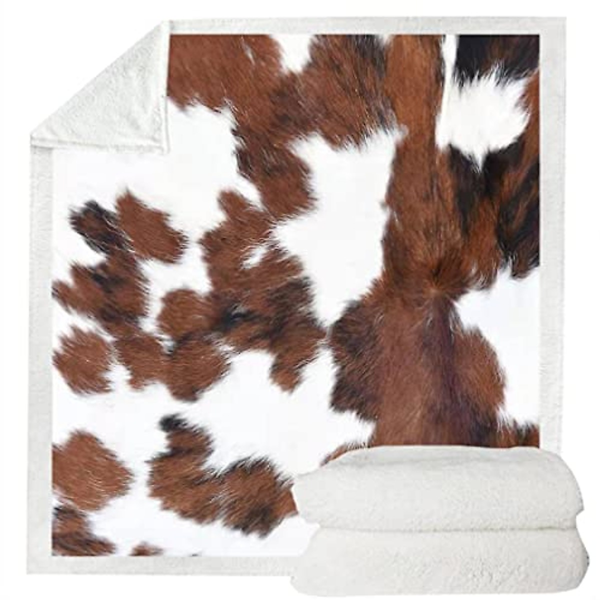 Brown White Cow Skin Print Blanket Soft Sherpa Fleece Farm Animal Skin Fur Throw Blankets Cows Pattern Blanket for Couch Sofa Blanket Stitching Blanket 40x50 Inch