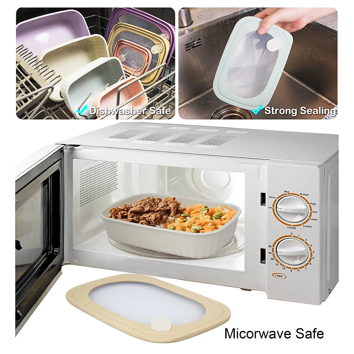 XIAOMIANYANG Food Storage Containers Airtight Plastic with Silicone Lids Rectangle Stackable Lunch Box Meal Food Prep Fridge Containers Organizer Set of 4 for Fruits Veggies