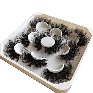 Pooplunch False Eyelashes 25MM Fluffy Dramatic Faux Mink Lashes 5 Pairs Long Thick Volume Messy Crossed Fake Eye Lashes Pack