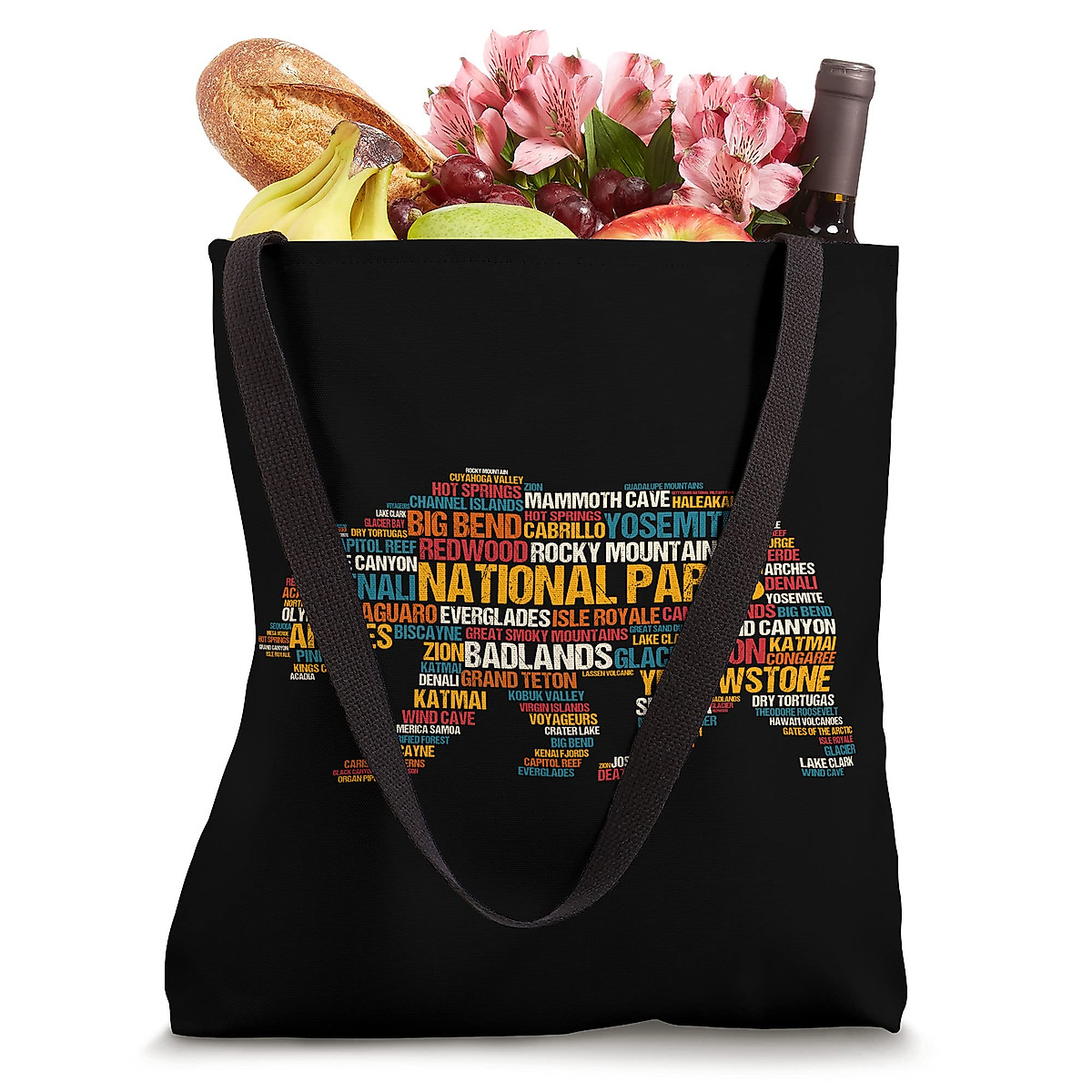 National Parks USA List Word Cloud Bear Camping & Hiking Tote Bag