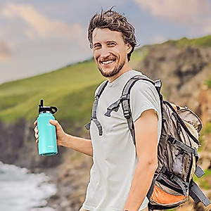 Frenchy EU Sports Water Bottle - 32 OZ, lids, Stainless Steel, Vacuum Insulated, Wide Mouth, Leak Proof, Reusable, Ecologique (Pacific)