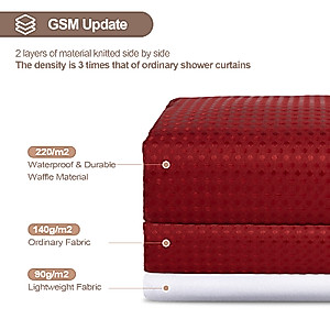 WOHEWREY Shower Curtain, Waterproof Waffle Fabric Shower Curtain, 72 * 78 Inch Shower Size, with 12 Hooks, Weighted Long Hem, Machine Washable, Suitable for Home Hotel Bathroom Shower Curtain Set Red