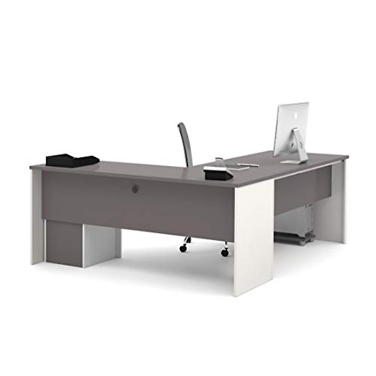 Bestar Connexion 72W L-Shaped Desk with Pedestal in Slate & Sandstone