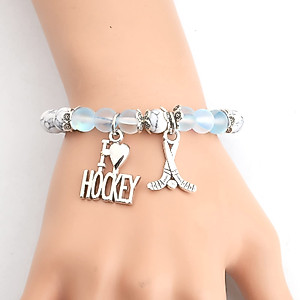 FUSTMW Hockey Charm Bracelet Ice Hockey Players Inspirational Gift Hockey Jewelry Gifts for Her (Hockey Charm Bracelet)