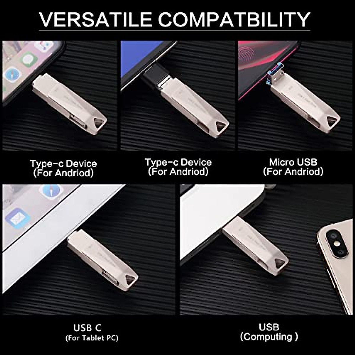 USB Flash Drive Memory Stick Android USB C Phone Photo Stick High Speed Data Storage Drive 1000GB USB 3.0 Thumb Drives WANSISEN for Android Phone Mac-Book Pad Pro Tablets and Computer (Grey, 1TB)