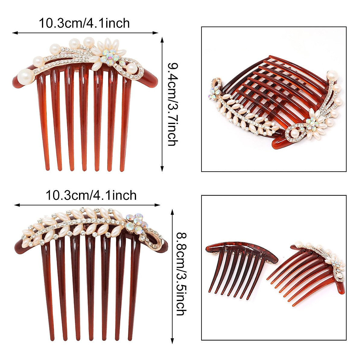 Honbay 2PCS 7 Teeth Hair Side Combs Pearl Crystal Rhinestone Floral Twist Combs Rhinestone Flower Hairpin Decorative Hair Combs Accessories for Women (2 Style)