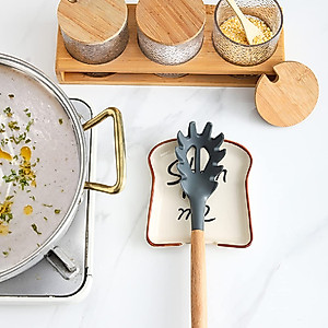 Misijuer Ceramic Stable Spoon Rest, Extra Large Spoon Holder for Kitchen Counter/Counter top/Stove Top, Dishwasher Safe, Cute Toast Kitchen Decor & Accessories, Spoon Me