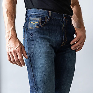 Kimes Ranch Men's Roger Casual Western Cowboy Classic Mid Low Rise Slim Fit & Boot Cut Blue Denim Jeans, 30W x 32L