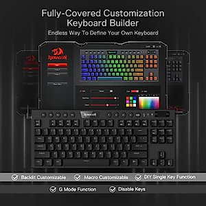 Redragon K622 Horus TKL RGB Mechanical Keyboard, Ultra-Thin Designed Wired Gaming Keyboard w/Low Profile Keycaps, Dedicated Media Control & Linear Red Switch, Pro Software Supported