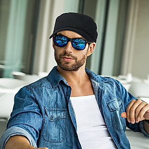 3 Pack Men's Cotton Military Caps Cadet Army Caps Five Pointed Star Military Hats for Men Solid Patrol Cap Flat Top Hats (Black, Army Green, Navy Blue)