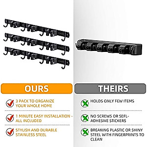 ALIEN SYSTEM Magnetic tool holder strip 5 Pack up to 60" (5x12) + Mop and Broom holder wall mount 3 Pack