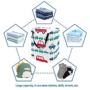 Driving Cars Print Collapsible Laundry Hamper, 60L Waterproof Laundry Baskets Washing Bin Clothes Toys Storage for Dorm Bathroom Bedroom