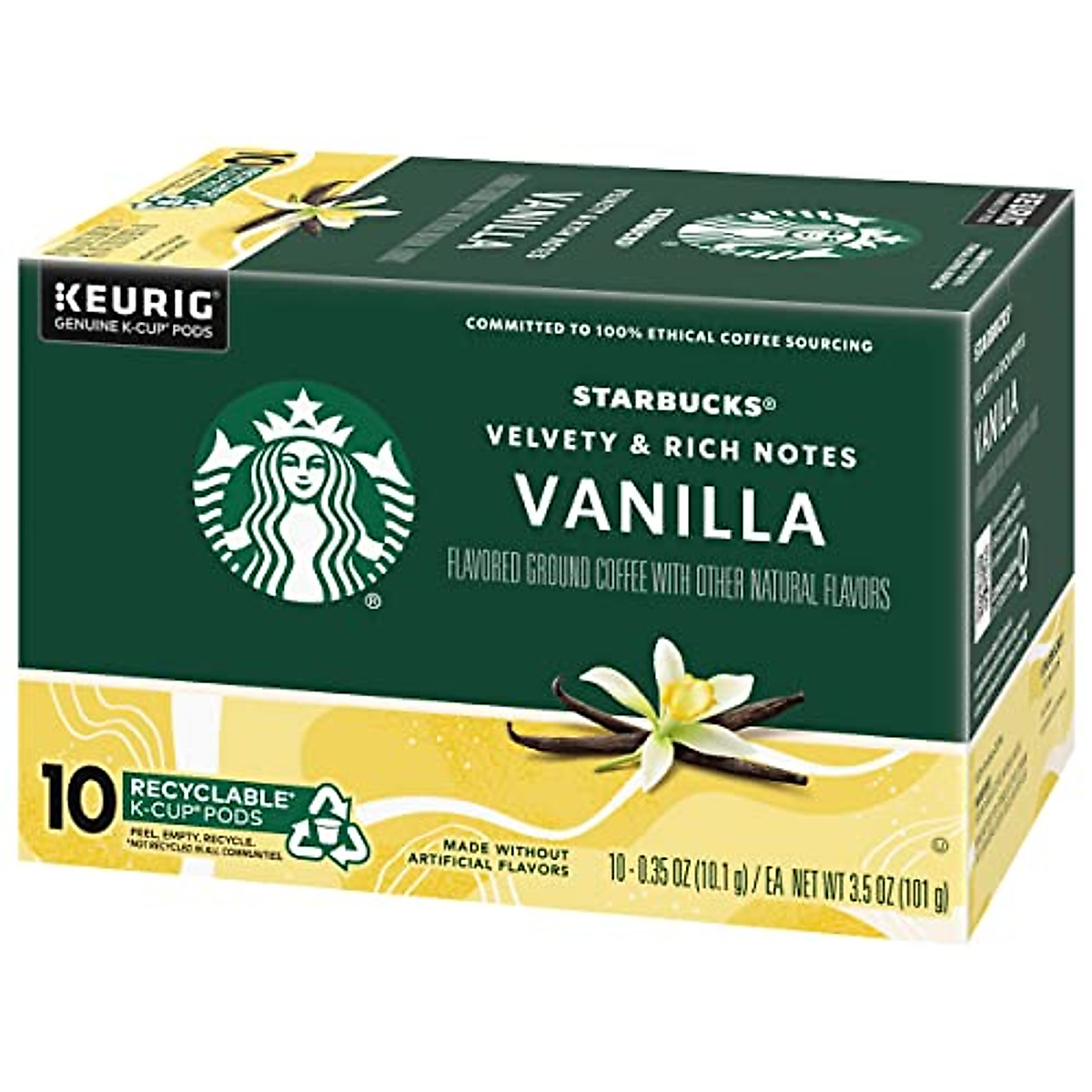 Starbucks Flavored Coffee K-Cup Pods, Vanilla Flavored Coffee, Made without Artificial Flavors, Keurig Genuine K-Cup Pods, 10 CT K-Cups/Box (Pack of 1 Box)