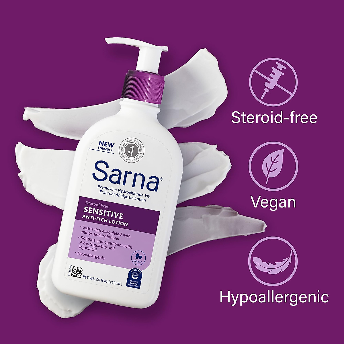 Sarna Sensitive Steroid-Free Anti-Itch Lotion for Dry Irritated Skin, Fragrance free - 7.5 Fl Oz