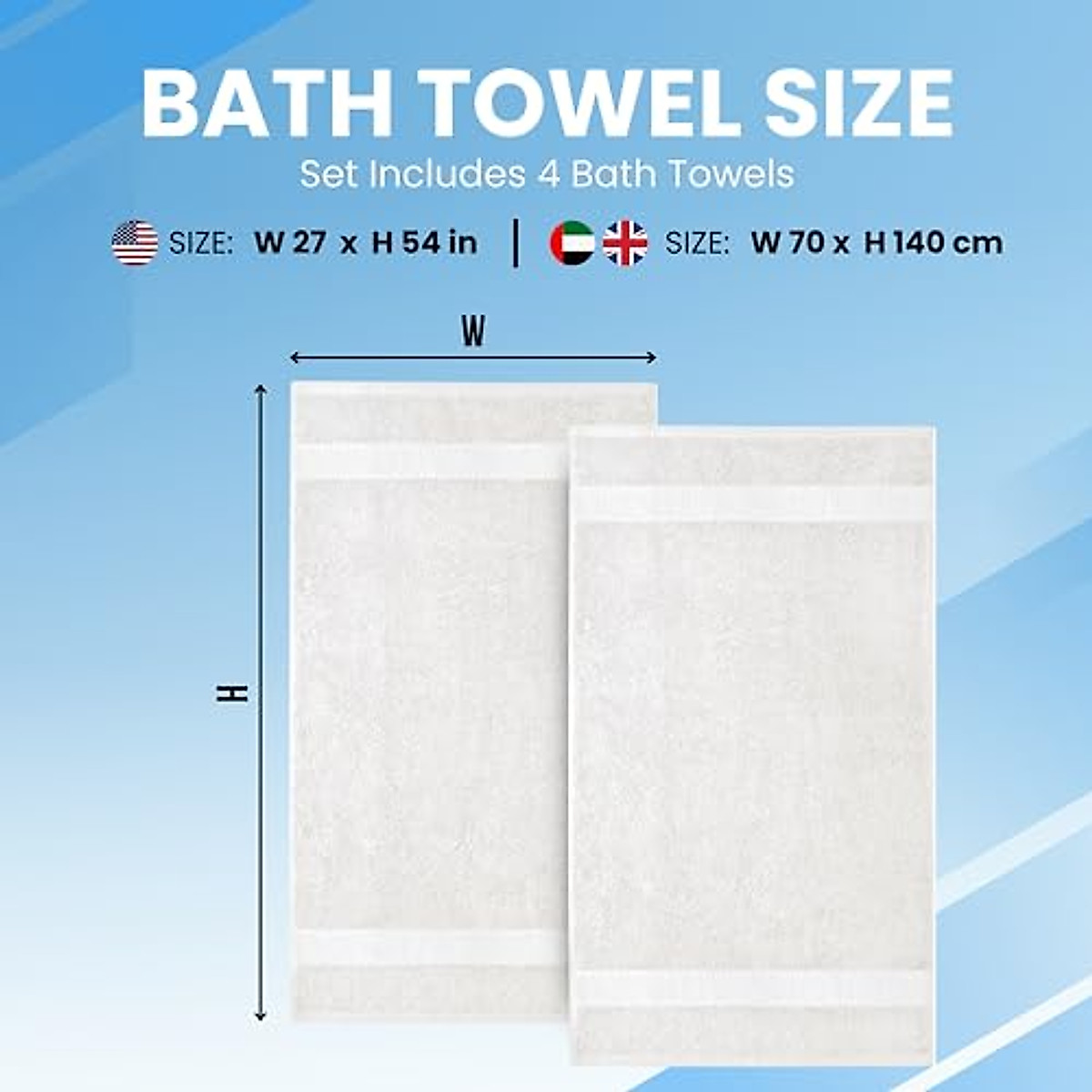 Infinitee Xclusives Premium White Bath Towels for Bathroom Set of 4 (27x54 Inches), 100% Soft Ring-Spun Cotton Bathroom Towels, Quick Dry, Durable, Ideal for Daily Use (Brilliant White)