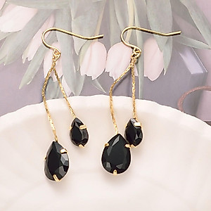 Vissen Black Cubic Zirconia Drop Dangle Chain Earrings for Women Dainty Gold Plated CZ Long Dangling Earrings