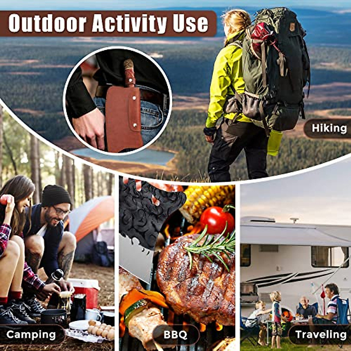 ROCOCO Cleaver Knife Meat Cutting Heavy Duty 8.6" Large Hand Forged Chinese Bone Vegetable Dragon Butcher Chopper Viking Cutter for Kitchen Outdoor with Sheath Father's Mother's Day Birthday Gift Men