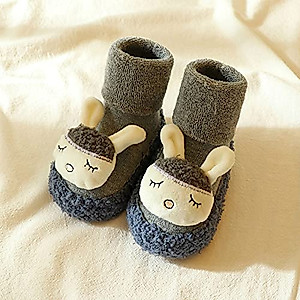 Lykmera Cute Cotton Socks Shoes for Baby Girls Boys Children Toddler Shoes Flat Bottom Non Slip Warm Cartoon Socks Shoes (Grey, 18-24 Months)